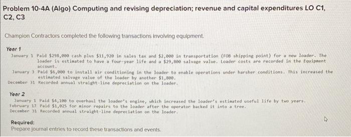 Solved Problem 10-4A (Algo) Computing and revising | Chegg.com