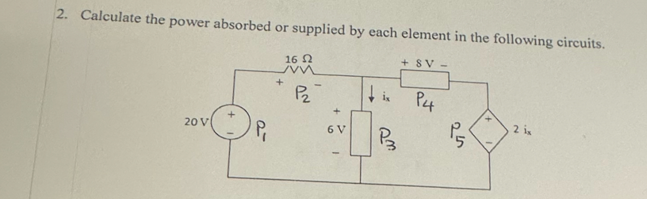 Solved Calculate the power absorbed or supplied by each | Chegg.com