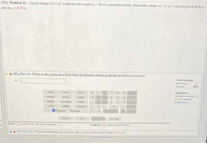 Solved (7\%) Problem 11: A point charge of 4.5μC is placed | Chegg.com