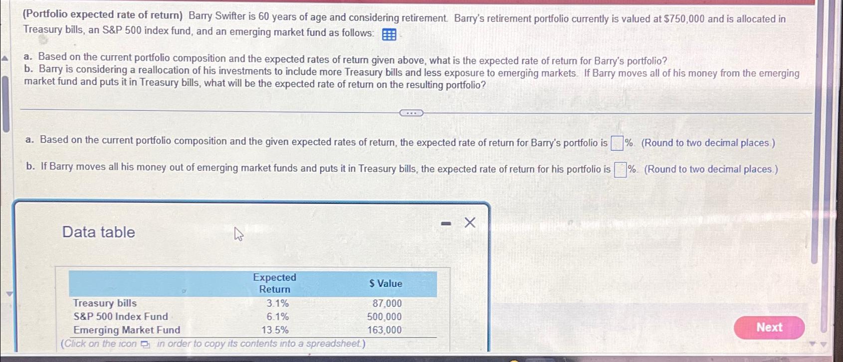 Solved (Portfolio expected rate of return) ﻿Barry Swifter is | Chegg.com