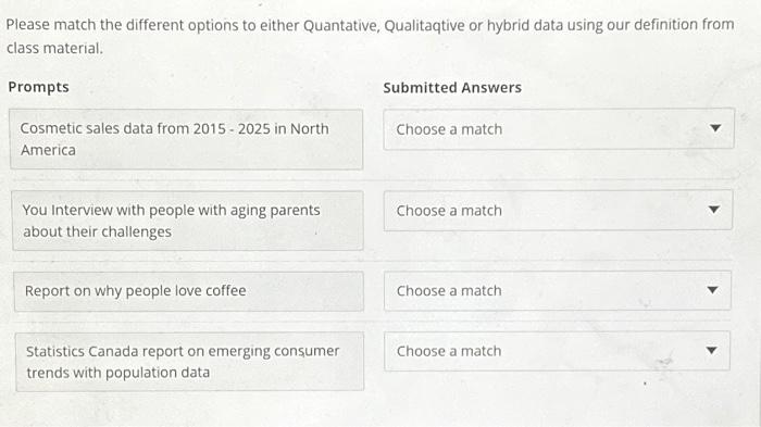 Solved Please match the different options to either | Chegg.com