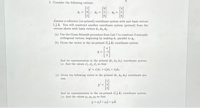 2. Consider the following vectors: | Chegg.com