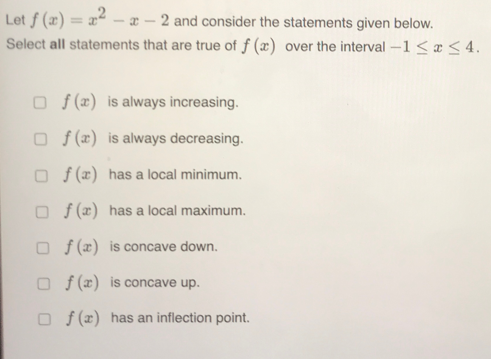 Solved Let f(x)=x2-x-2 ﻿and consider the statements given | Chegg.com