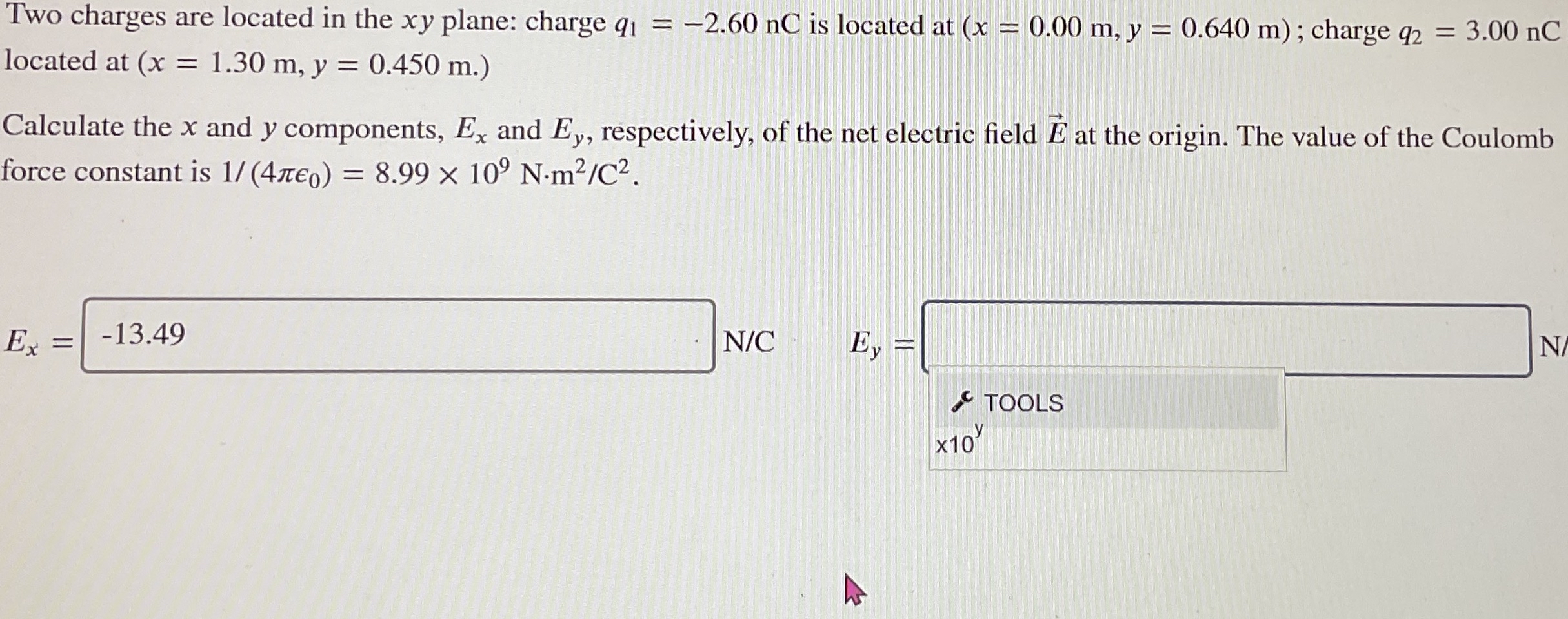 Solved Two charges are located in the xy ﻿plane: charge | Chegg.com