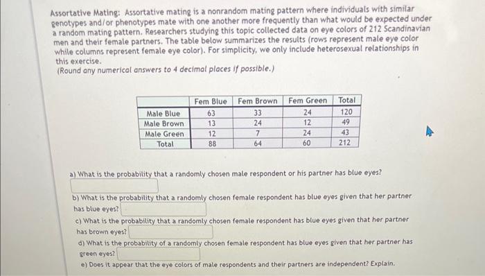 Solved Assortative Mating: Assortative mating is a nonrandom | Chegg.com