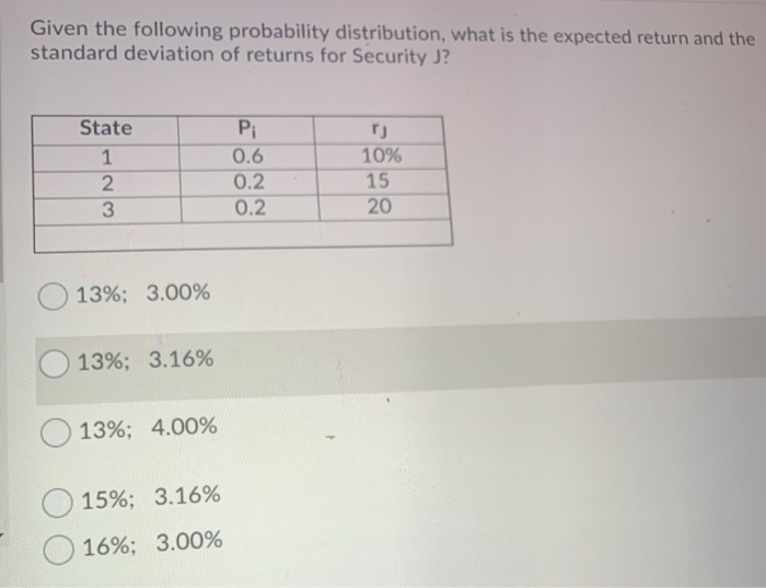 Solved Given the following probability distribution, what is | Chegg.com
