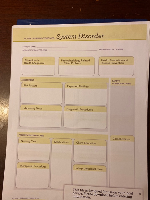 Solved ACTIVE LEARNING TEMPLATE. System Disorder STUDENT | Chegg.com
