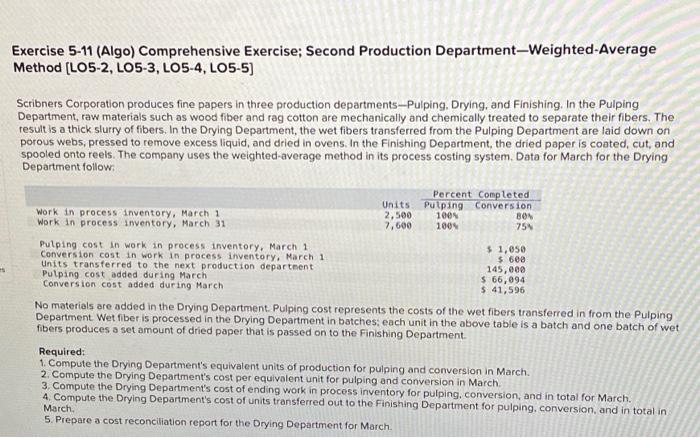 Solved Exercise 5-11 (Algo) Comprehensive Exercise; Second | Chegg.com Solved Exercise 5-11 (Algo) Comprehensive Exercise; Second | Chegg.com
