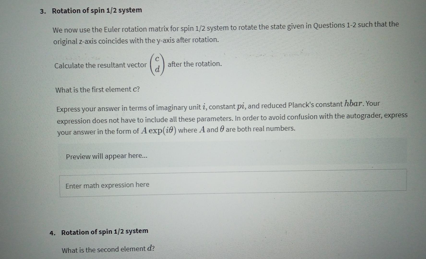 Solved 1. Rotation of spin 1/2 system Use the following | Chegg.com