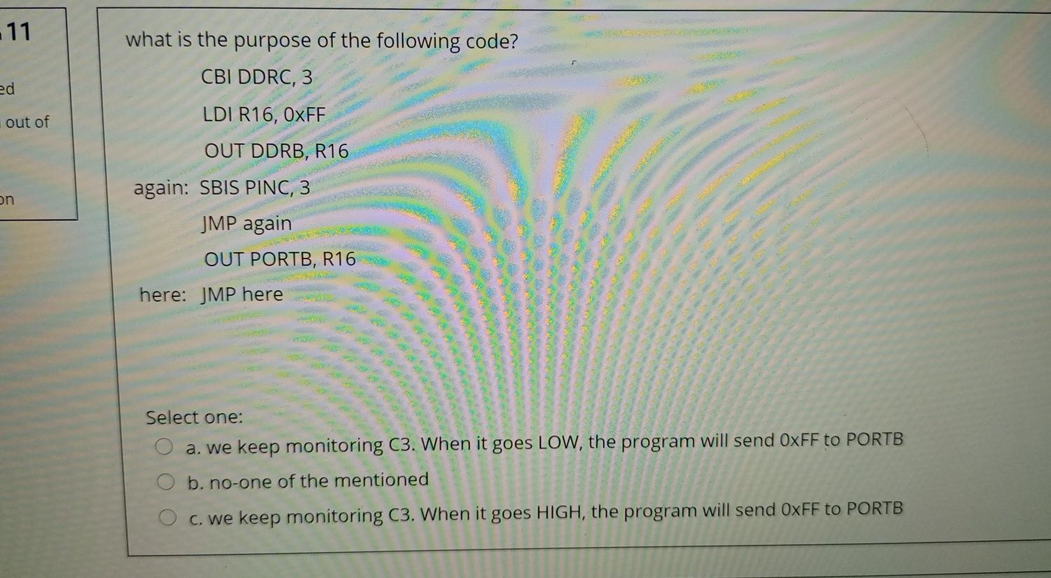 Solved 11 what is the purpose of the following code? CBI | Chegg.com
