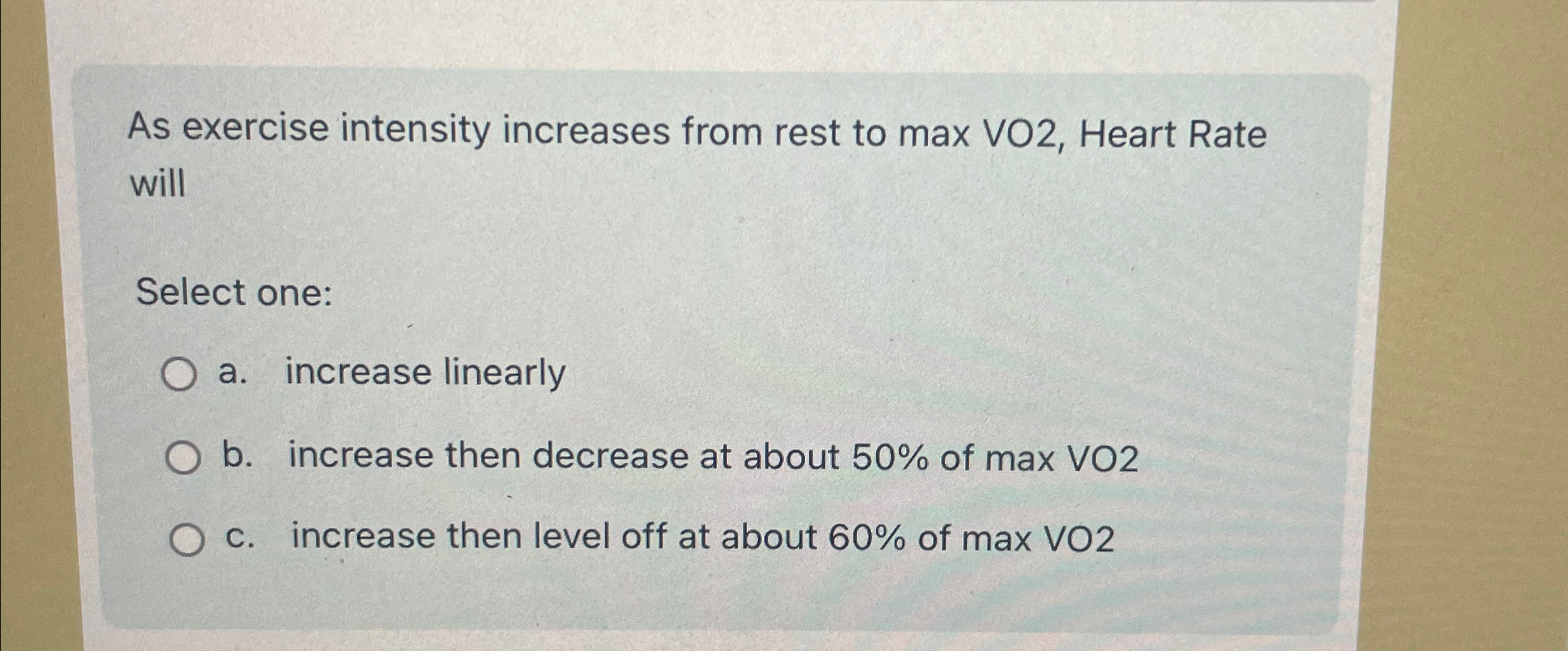 As exercise intensity increases from rest to max VO2, | Chegg.com