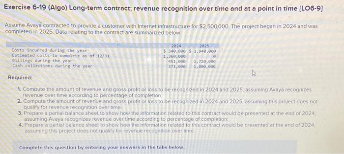 Solved Exercise 6.19 (Algo) Long-term contract; revenue | Chegg.com