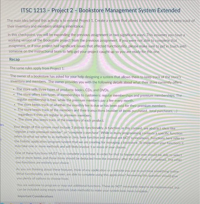 ITSC 1213 - Project 2 - Bookstore Management System | Chegg.com