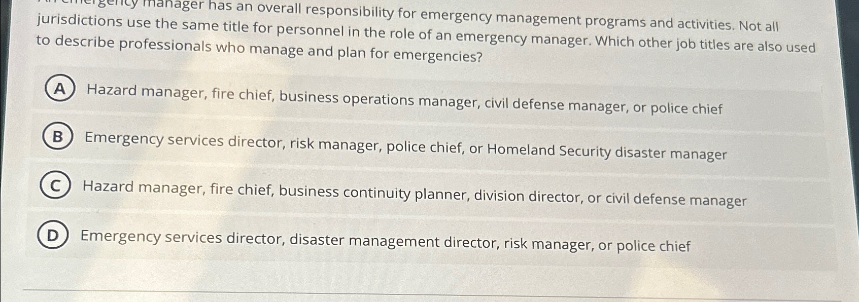 Solved title for personnel in the role of an emergency | Chegg.com