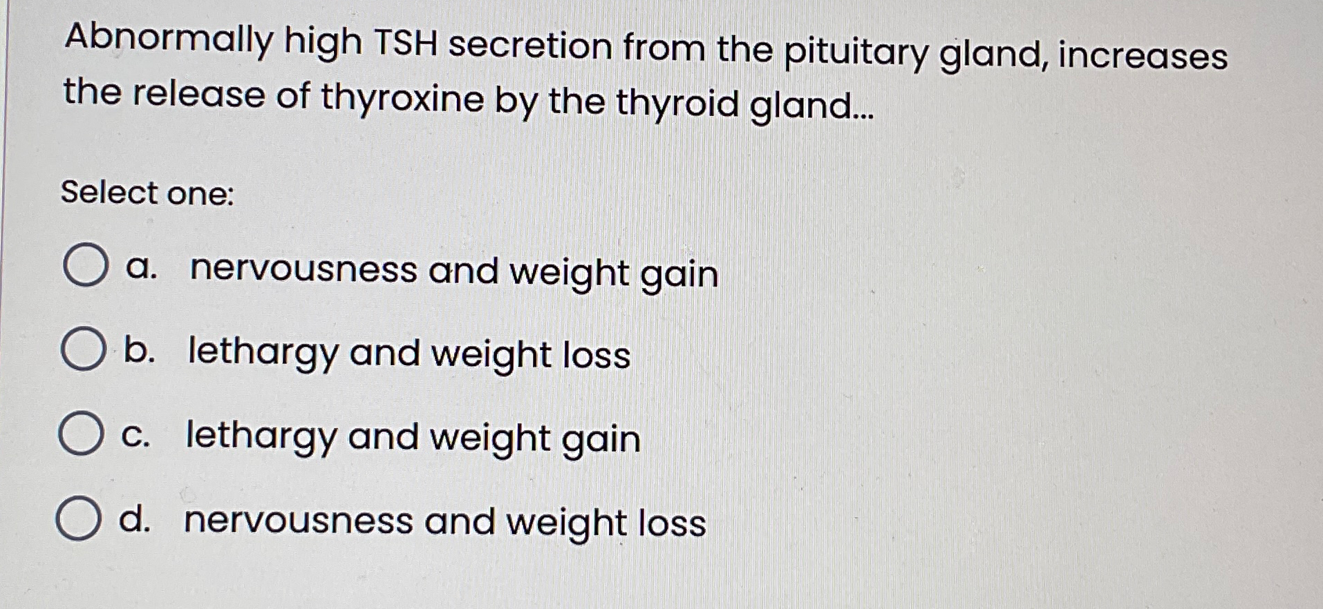 Solved Abnormally high TSH secretion from the pituitary | Chegg.com