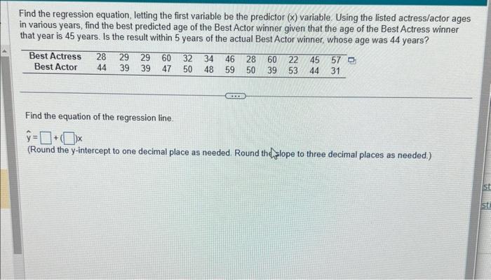 Solved Find the regression equation, letting the first | Chegg.com