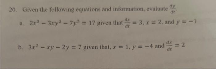 Solved 20. Given the following equations and information, | Chegg.com