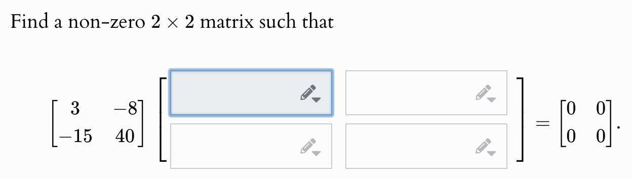 Solved Find a non-zero 2×2 ﻿matrix such | Chegg.com
