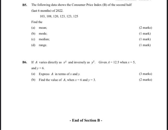 Solved B5. The following data shows the Consumer Price Index | Chegg.com