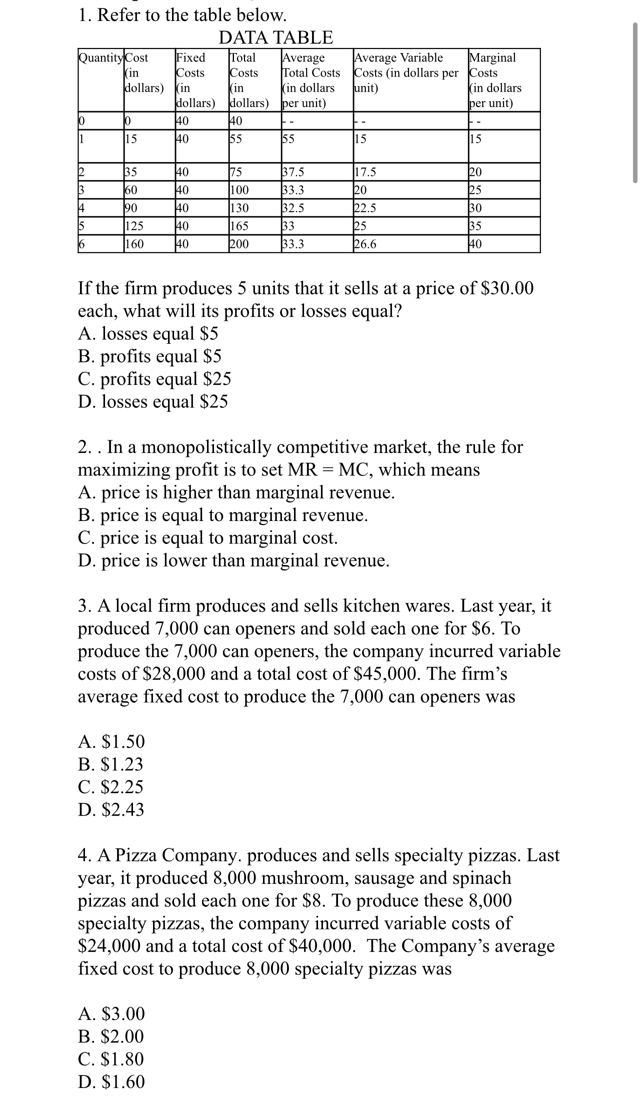 Solved Refer to the table below.DATA | Chegg.com