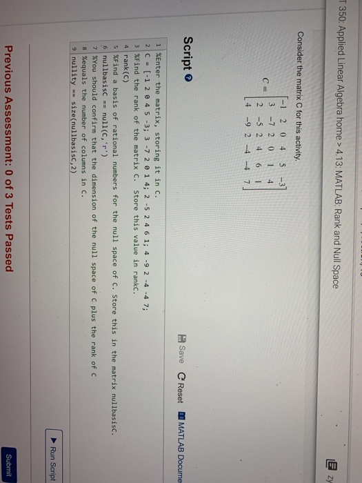 Solved T 350: Applied Linear Algebra home > 4.13: MATLAB: | Chegg.com