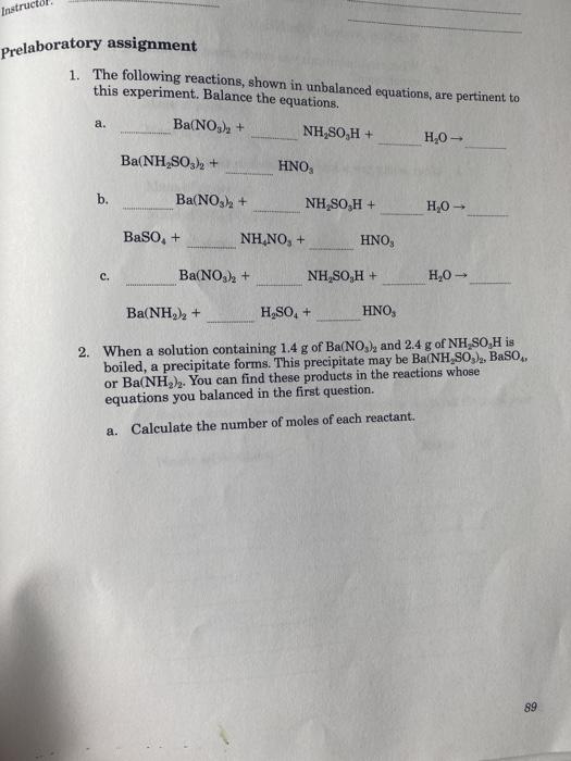 Solved Instruct Prelaboratory assignment 1. The following | Chegg.com