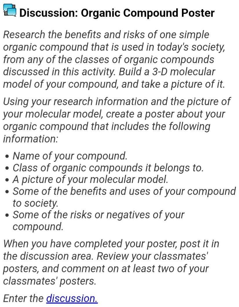 Solved Discussion: Organic Compound Poster Research the | Chegg.com