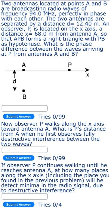 Solved Two antennas located at points A and B are | Chegg.com