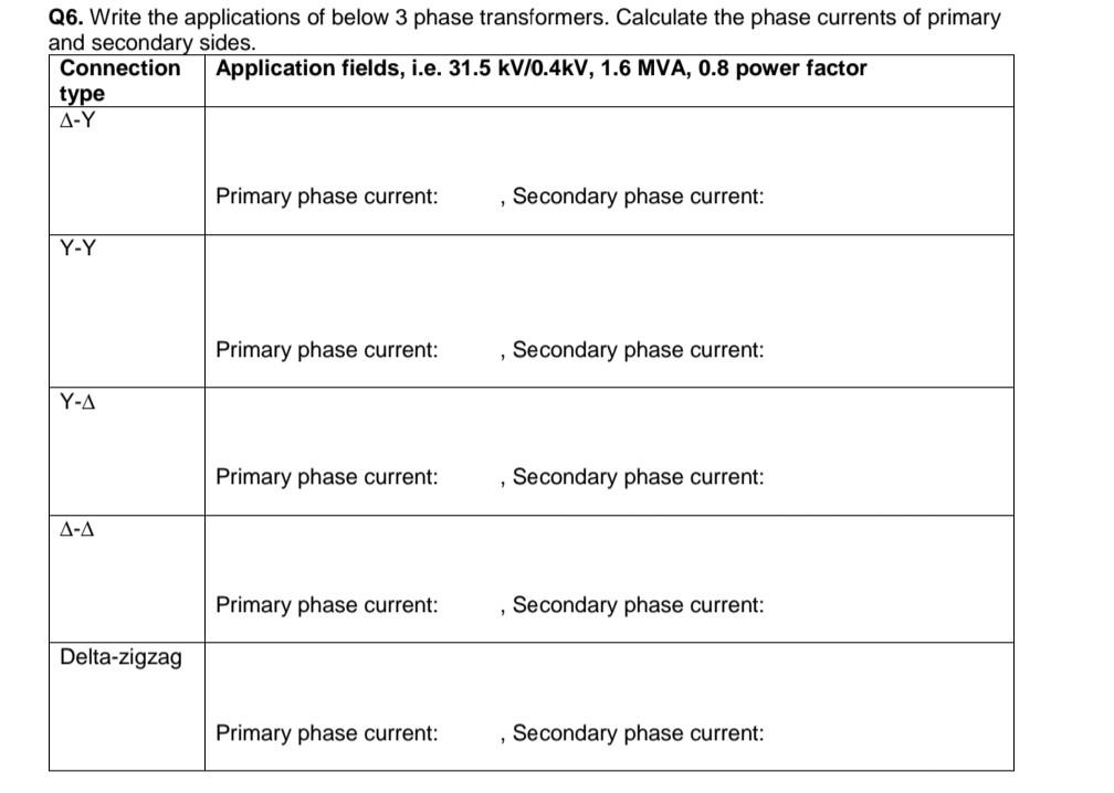 Solved Write the applications of below 3 ﻿phase | Chegg.com