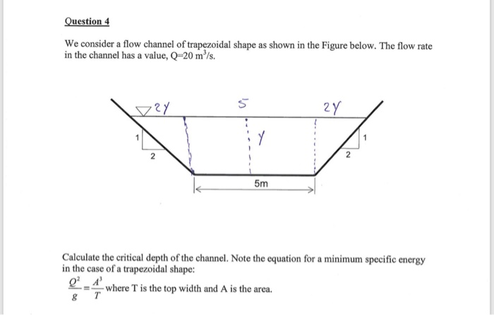 Solved Question 4 We consider a flow channel of trapezoidal | Chegg.com