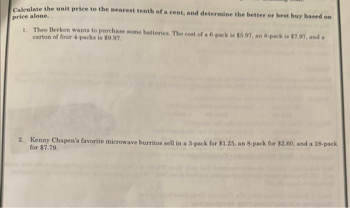 Solved Calculate the unit price to the nearest tenth of a | Chegg.com