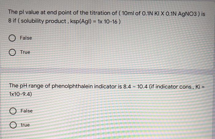 Solved The pl value at end point of the titration of ( 10ml | Chegg.com