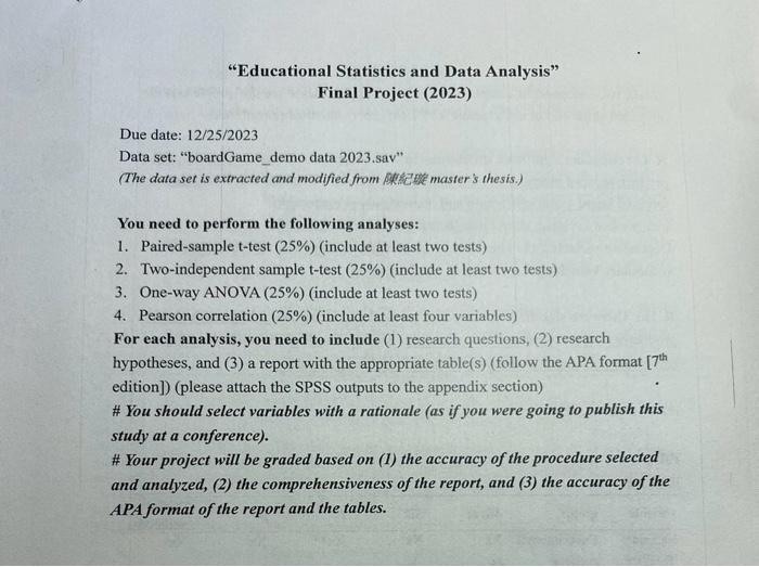 Solved "Educational Statistics and Data Analysis" Final | Chegg.com