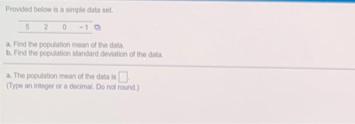 Solved Provided below is a simple data set. 5 2 0 - 10 a. | Chegg.com