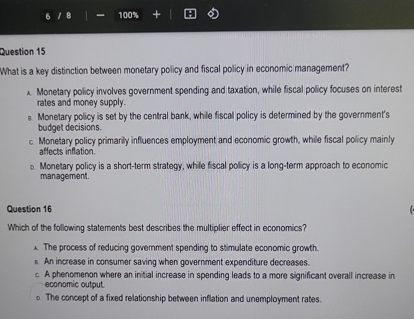 Solved What is a key distinction between monetary policy and | Chegg.com