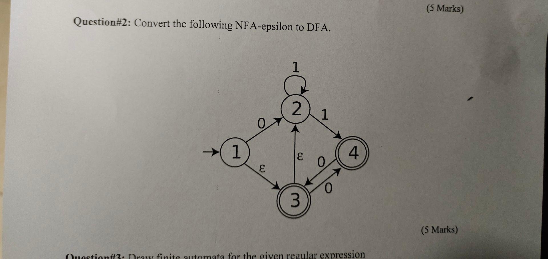 Solved Question\#2: Convert the following NFA-epsilon to | Chegg.com