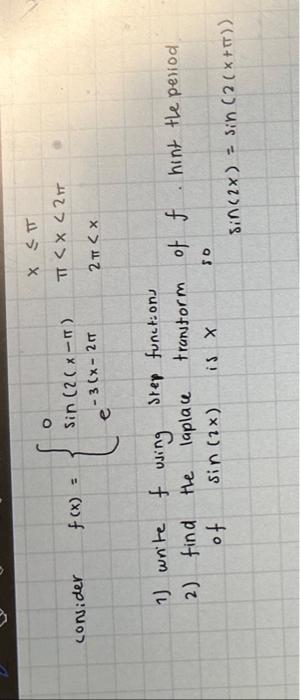 Solved consider f(x)=⎩⎨⎧0sin(2(x−π)e−3(x−2πx⩽ππ | Chegg.com
