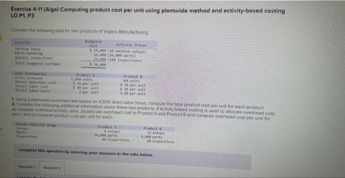 Exercise 4.11 (Algo) Computing product cost per unit | Chegg.com