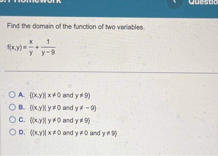 Solved Find the domain of the function of two variables. | Chegg.com