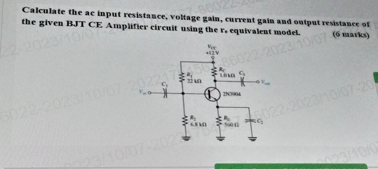 Solved Calculate the ac input resistance, voltage gain, | Chegg.com
