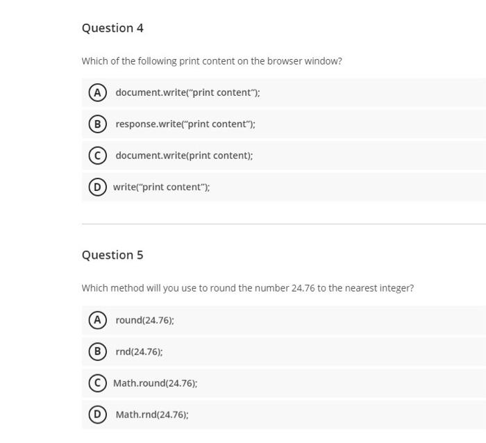 Solved Which of the following print content on the browser | Chegg.com