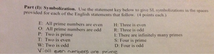 Solved Part (1): Symbolization. Use the statement key below | Chegg.com