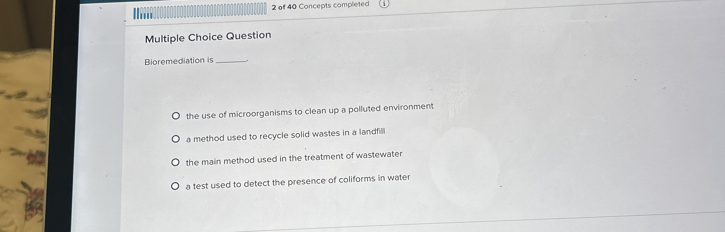 Solved 2 ﻿of 40 ﻿Concepts completedMultiple Choice | Chegg.com