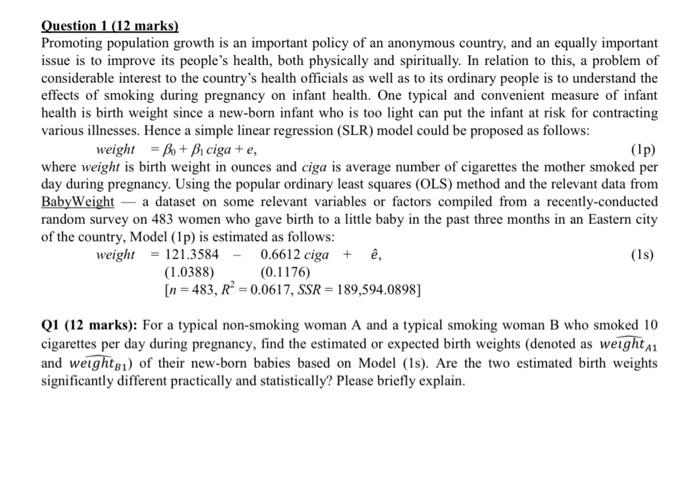 Solved Question 1 (12 marks) Promoting population growth is | Chegg.com