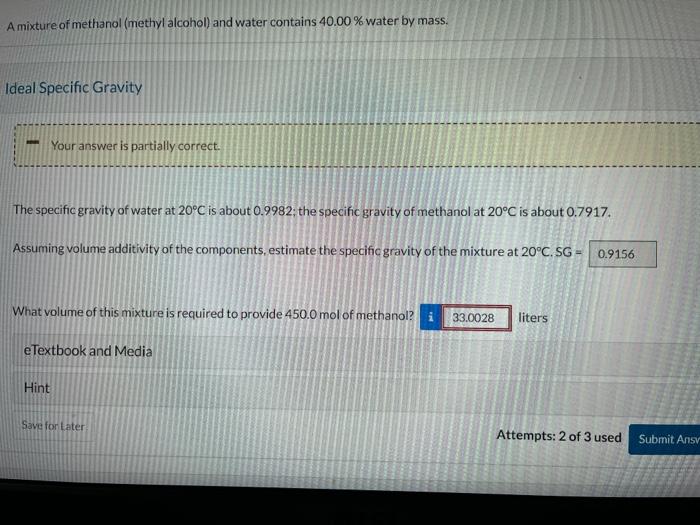 Solved A mixture of methanol (methyl alcohol) and water | Chegg.com