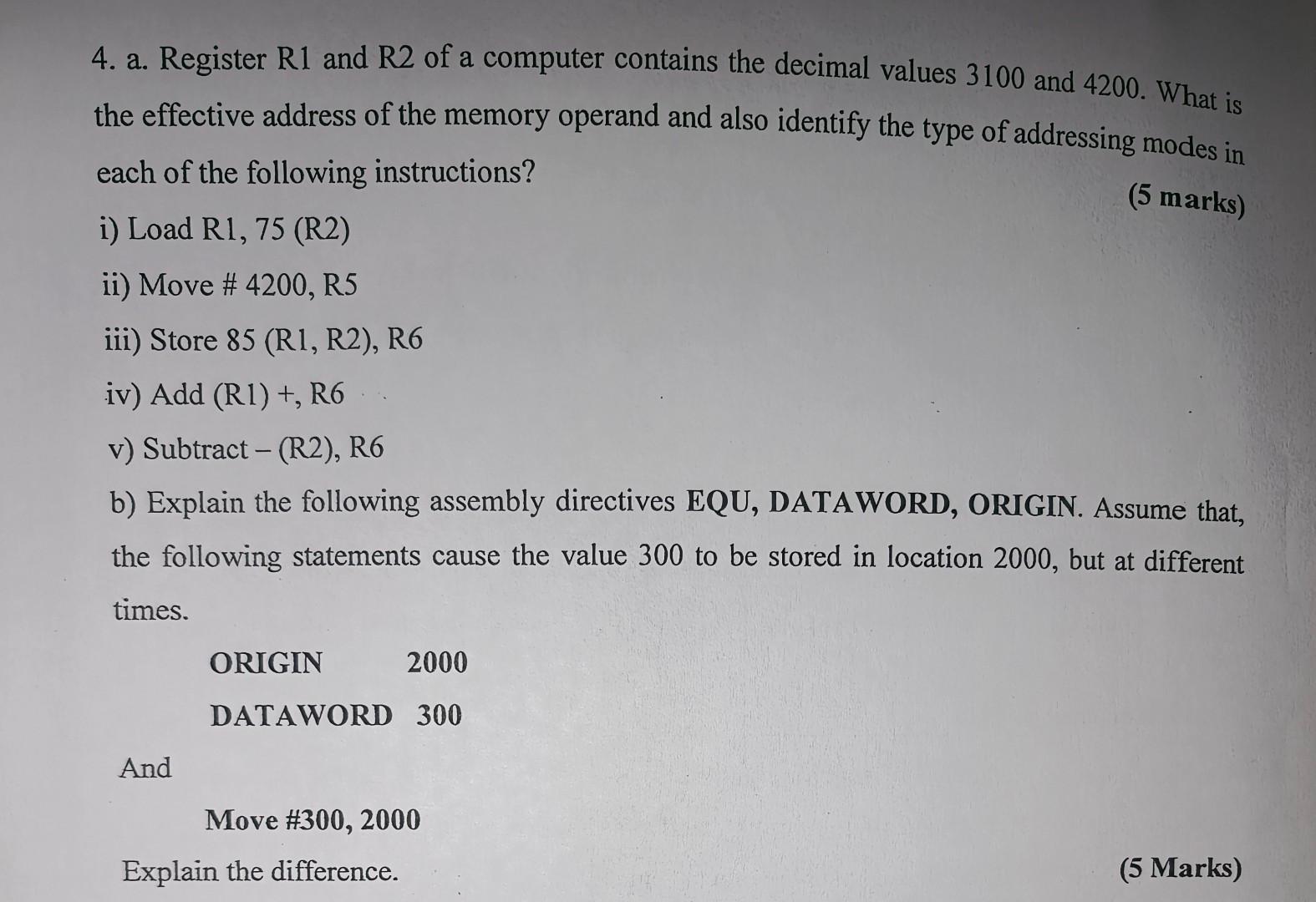 Solved 4. a. Register R1 and R2 of a computer contains the | Chegg.com