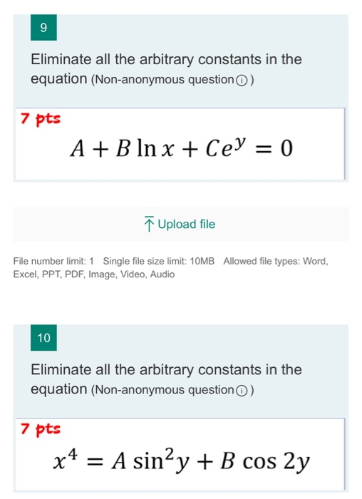 Solved 9 Eliminate all the arbitrary constants in the | Chegg.com