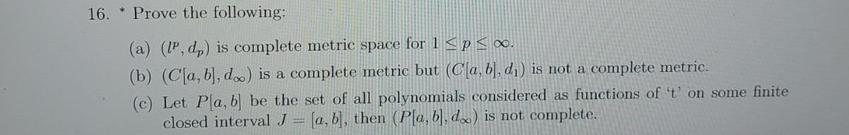 Solved * Prove the following: (a) (lp,dp) is complete metric | Chegg.com