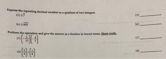 Solved Express the repeating decimal number as a quotient of | Chegg.com