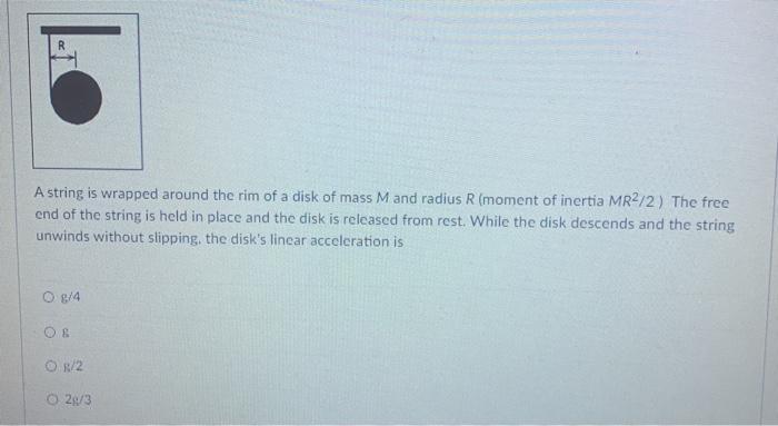 Solved A string is wrapped around the rim of a disk of mass | Chegg.com